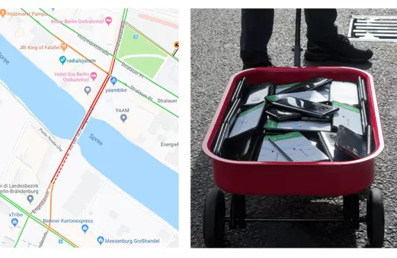 アーティストは99のスマートフォンで人工渋滞を作成しました