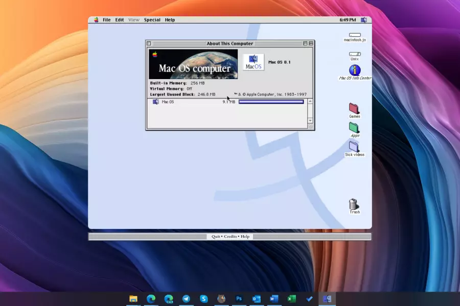 Mac OS 8.1 Tso nyob rau hauv daim ntawv thov rau lub qhov rais thiab Linux